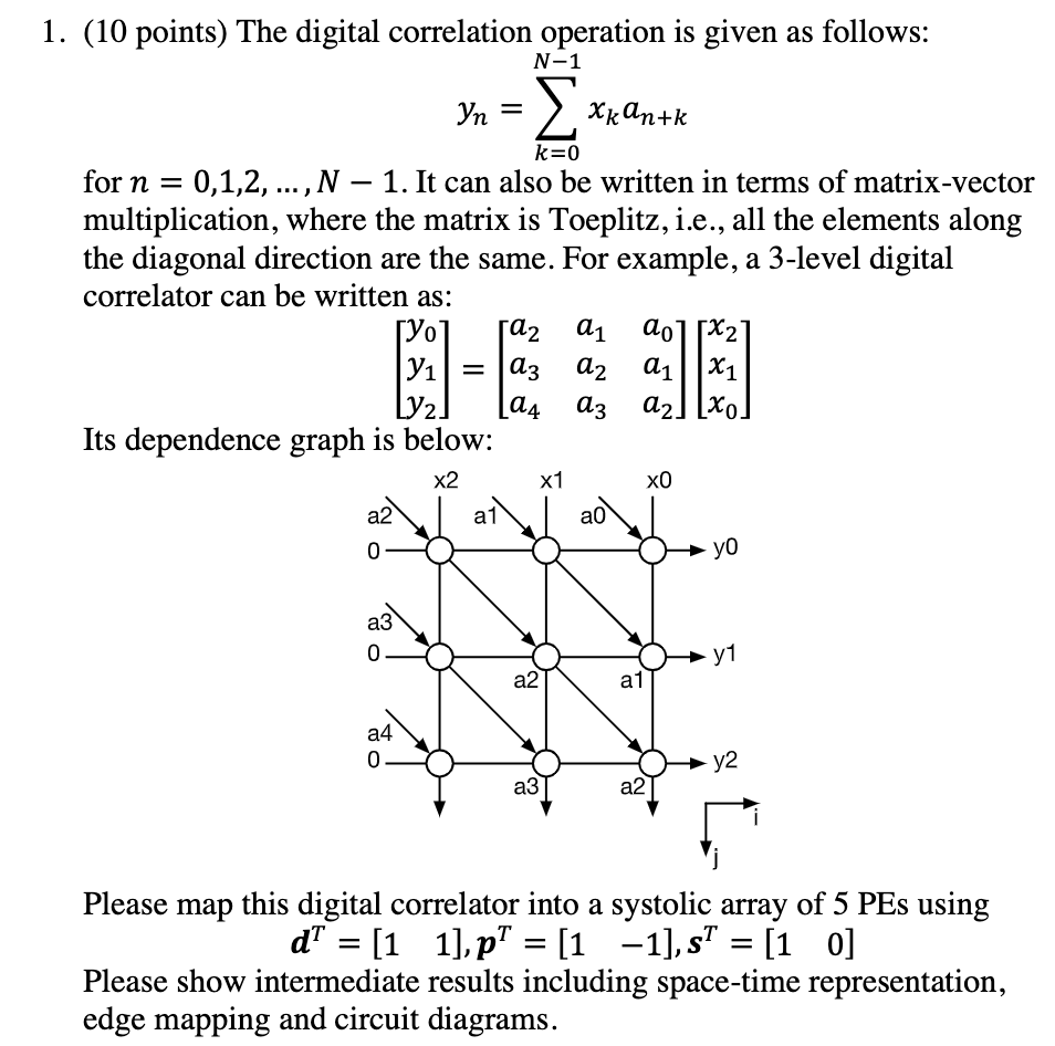 1. (10 points) The digital correlation operation is | Chegg.com