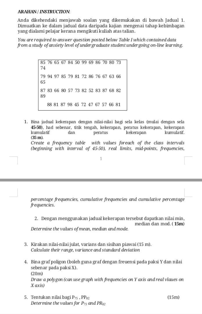 Solved ARAHAN/ INSTRUCTION: Anda dikehendaki menjawab soalan | Chegg.com
