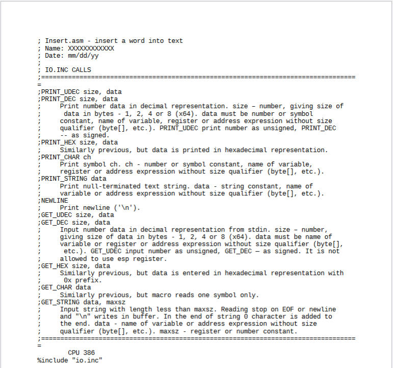 Insert.asm - insert a word into text Name: | Chegg.com