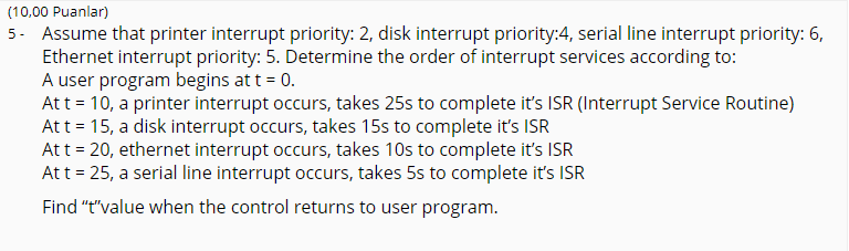 Solved (10,00 Puanlar) 5. Assume that printer interrupt | Chegg.com