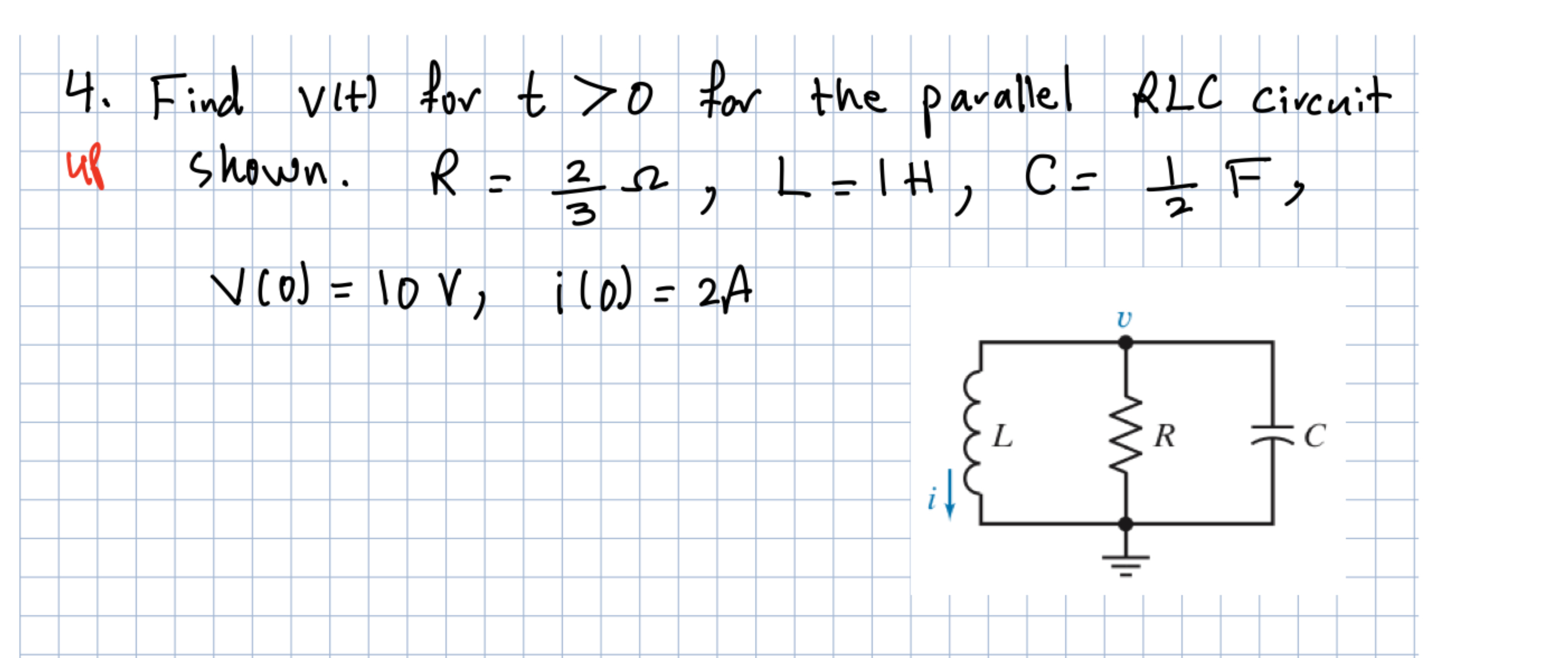 Solved Find v(t) ﻿for t>0 ﻿for the parallel RLC circuitul | Chegg.com