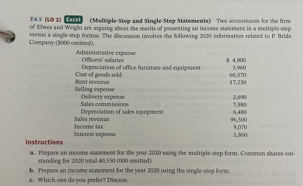 Solved 2) Excel ( Multiple-Step and Single-Step Statements) | Chegg.com