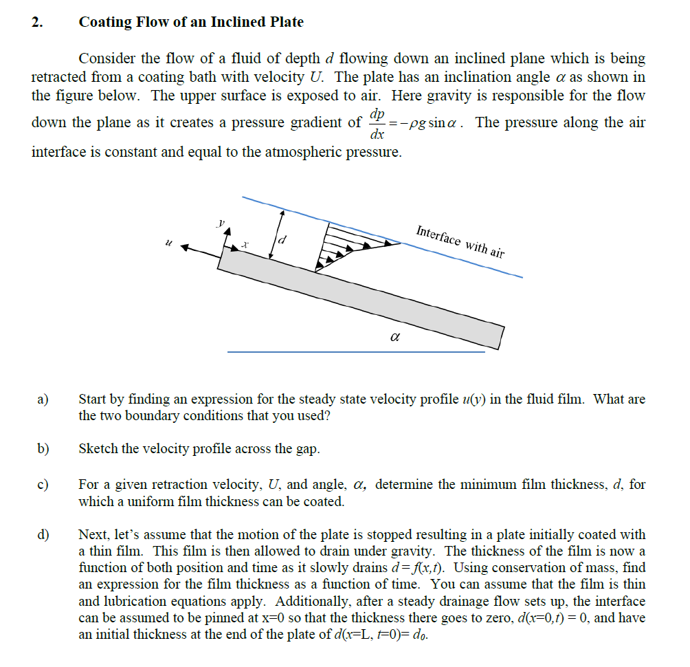 2. Coating Flow of an Inclined Plate Consider the | Chegg.com