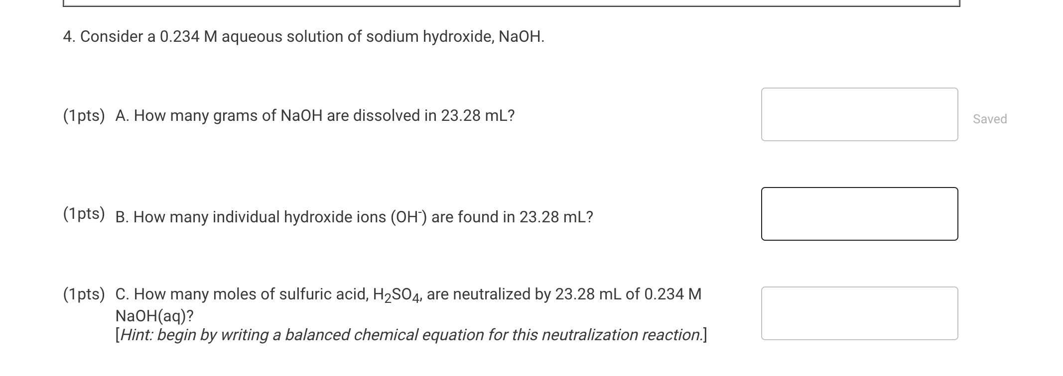 Solved 4. Consider a 0.234 M aqueous solution of sodium | Chegg.com