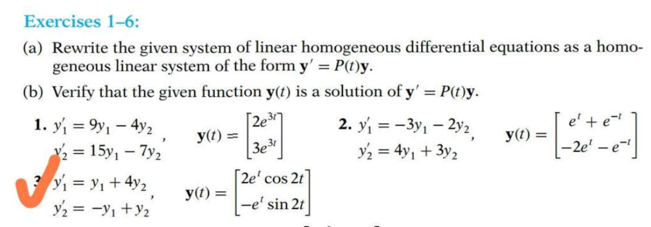 Solved Exercises 1-6: (a) Rewrite the given system of linear | Chegg.com