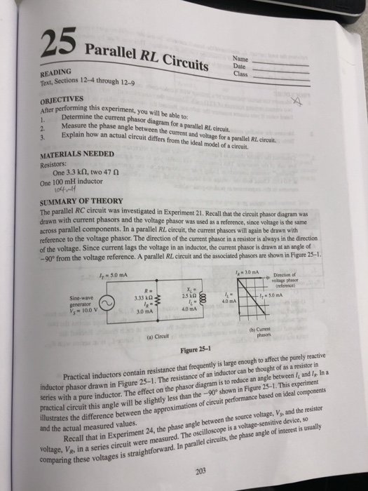 Solved 25 Parallel RL Circuits Name Date READING Text, | Chegg.com