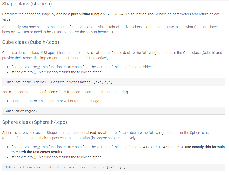 Solved Shape class (shape.h) Complete the header of Shape by | Chegg.com
