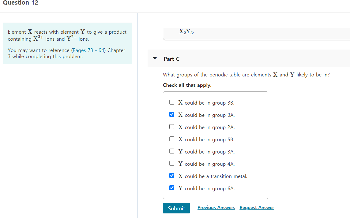 Solved Question 12 X2Y3 Element X reacts with element Y to | Chegg.com