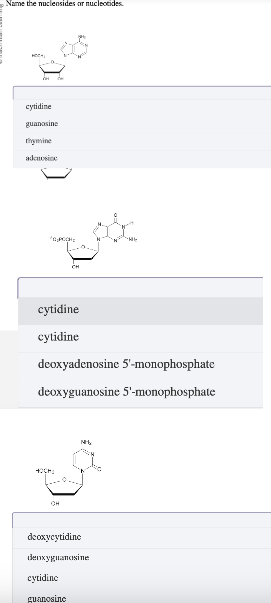 Solved Name the nucleosides or nucleotides. cytidine | Chegg.com