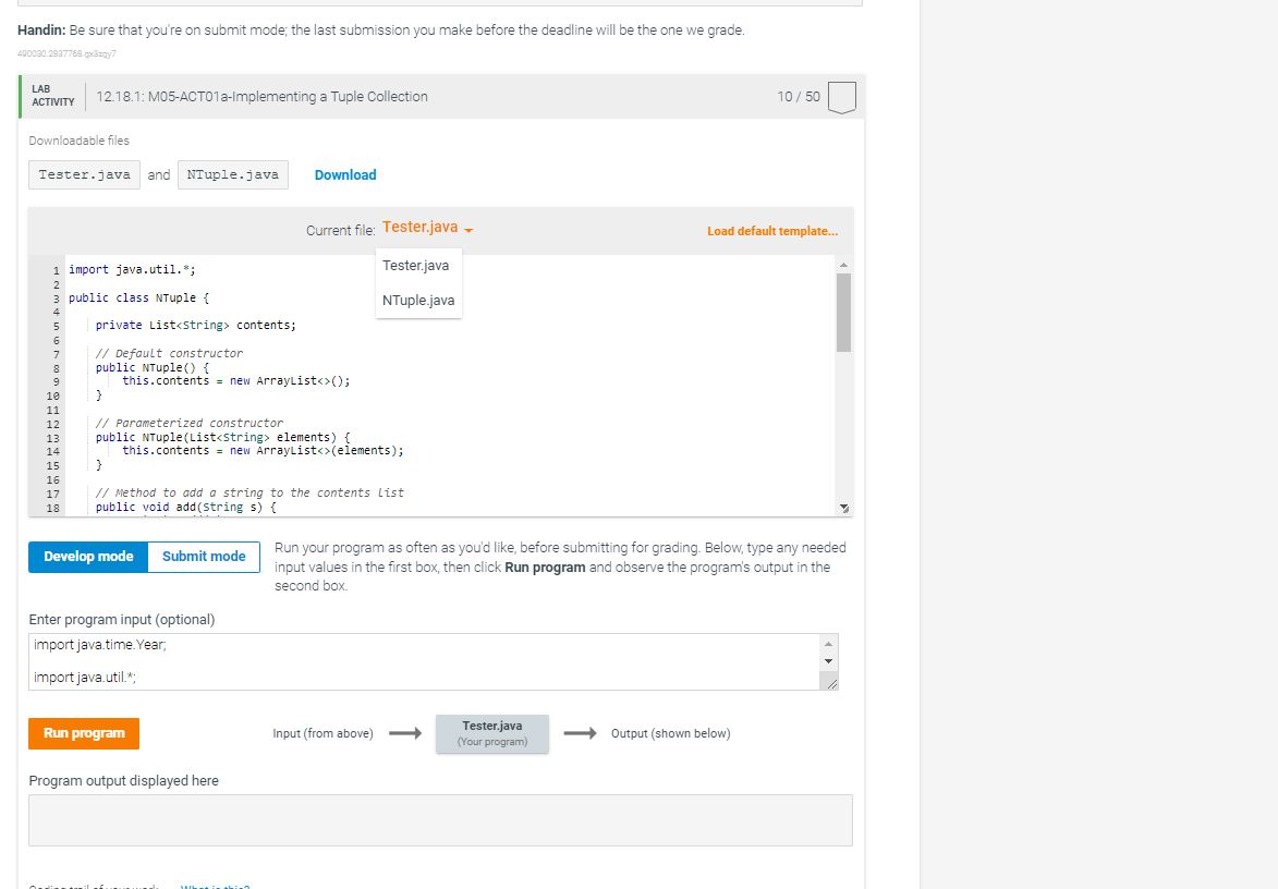 Solved 12.18 ﻿M05-ACT01a-Implementing a Tuple | Chegg.com