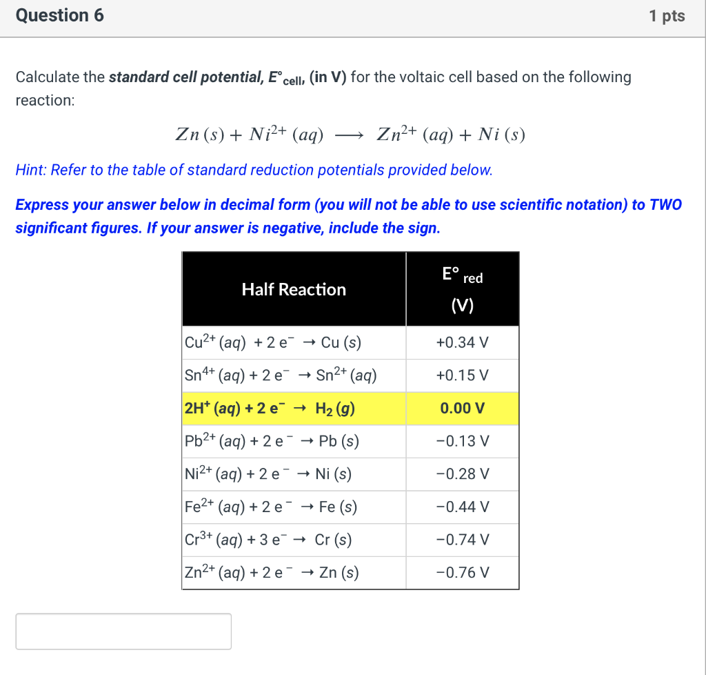Solved The standard cell potential (Eºcell) for the reaction | Chegg.com