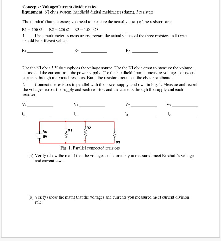 Solved Concepts: Voltage/Current divider rules Equipment: NI | Chegg.com