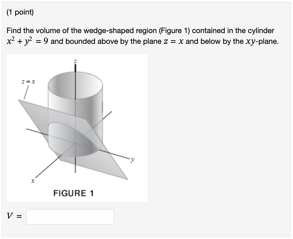 Solved Find the volume of the wedge-shaped region (Figure 1) | Chegg.com