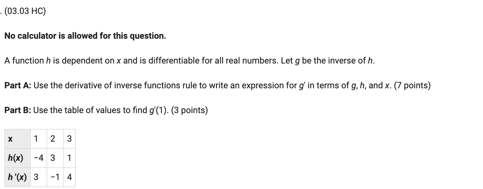 Solved (03.03HC) No calculator is allowed for this question. | Chegg.com