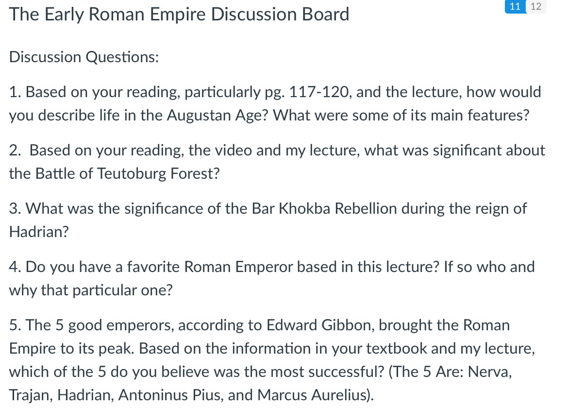 11 12 The Early Roman Empire Discussion Board | Chegg.com