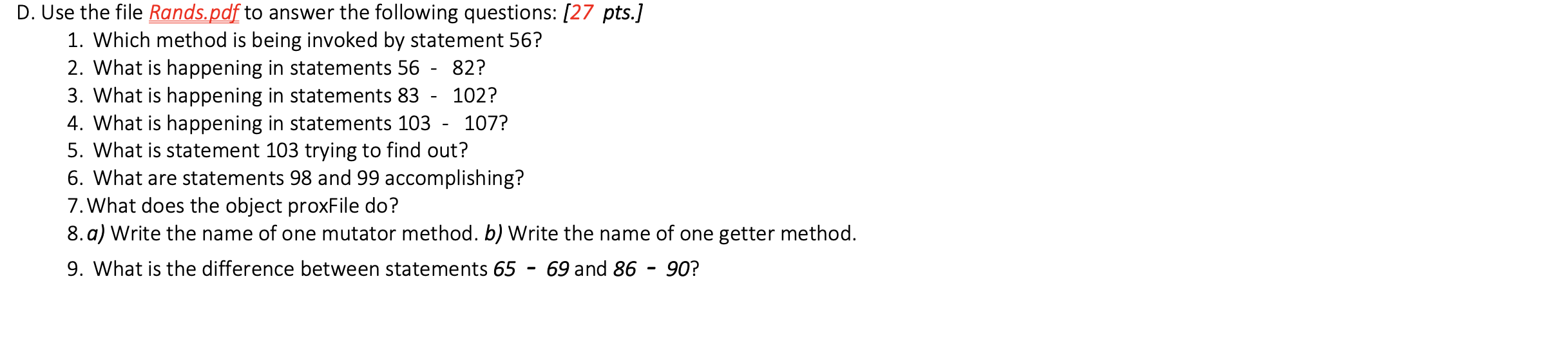 Solved D. Use the file Rands.pdf to answer the following | Chegg.com