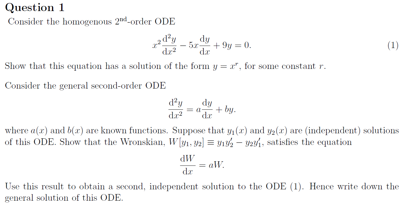 Solved Question 1 Consider the homogenous 2nd-order ODE edy | Chegg.com