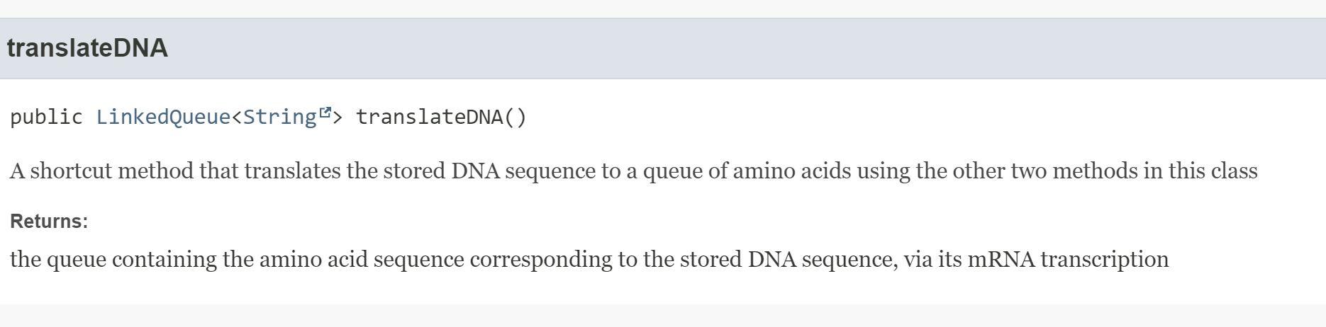 Solved Class DNA java.lang.Object DNA public class DNA | Chegg.com
