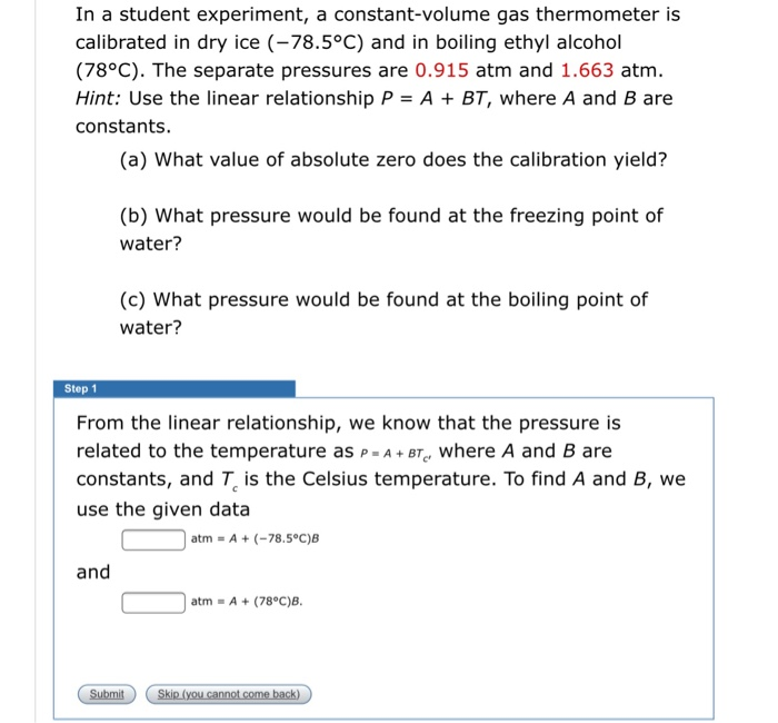 Solved In a student experiment, a constant-volume gas | Chegg.com