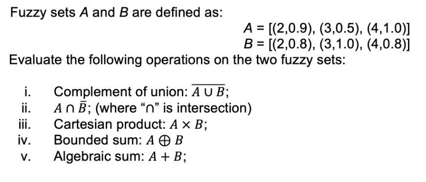 Solved Fuzzy sets A and B are defined as: A = [(2,0.9), | Chegg.com