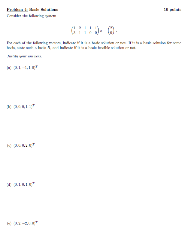 Solved 10 points Problem 4: Basic Solutions Consider the | Chegg.com