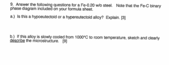 Solved 9. Answer the following questions for a Fe-0.20 wlo | Chegg.com