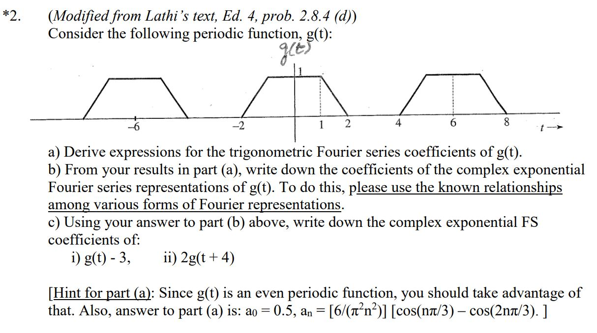 Solved *2. (Modified from Lathi's text, Ed. 4, prob. 2.8.4 | Chegg.com