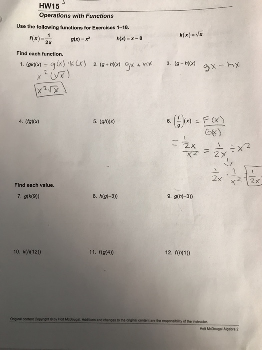 Solved HW15 Operations with Functions Use the following | Chegg.com
