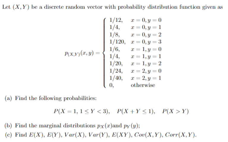 Solved Let (X,Y) be a discrete random vector with | Chegg.com