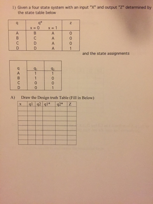 Solved 1) Given a four state system with an input "X" and | Chegg.com
