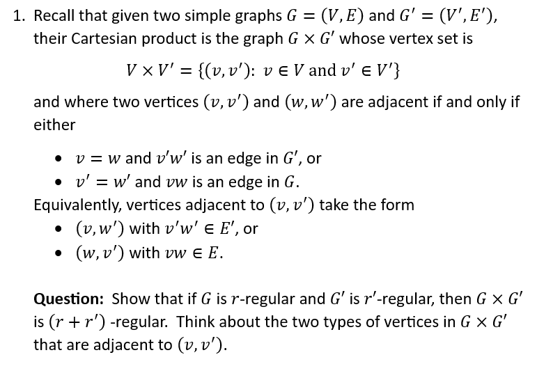 Solved Recall that given two simple graphs G=(V,E) and | Chegg.com