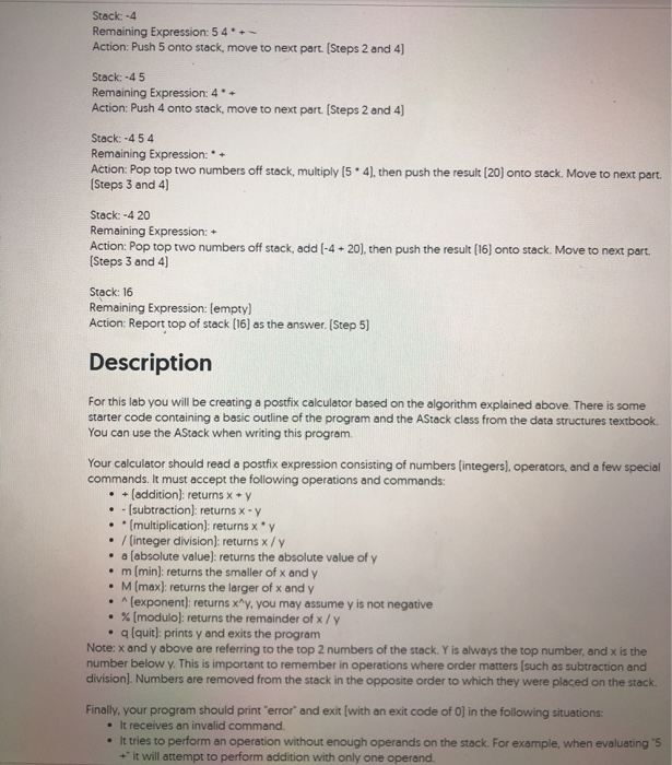 Solved Background Postfix is a notation for writing | Chegg.com