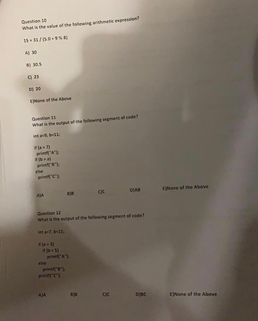 Solved Question 10 sthe value of the following arithmetic | Chegg.com