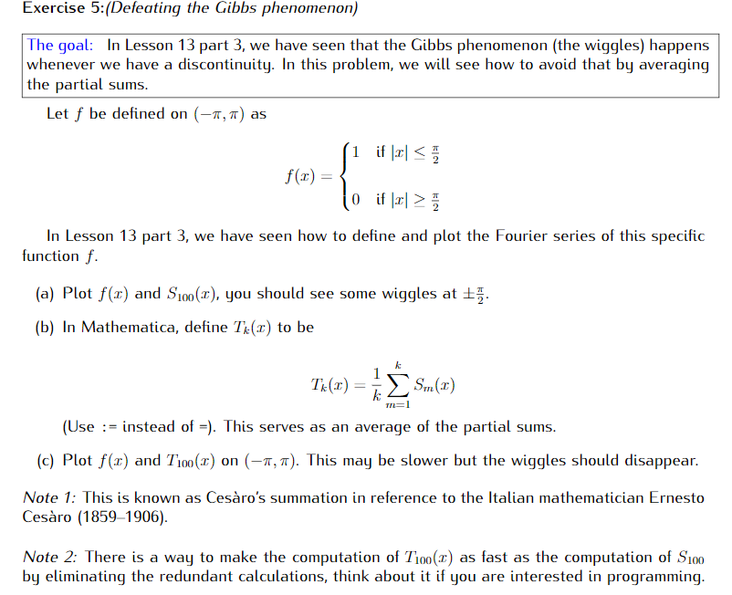 Exercise 5 Defeating The Gibbs Phenomenon The 