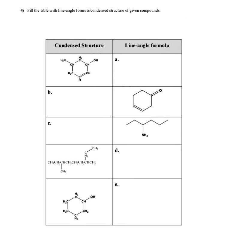 Solved 4) Fill the table with line-angle formula/condensed | Chegg.com