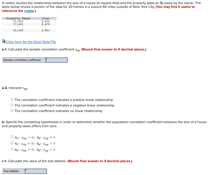 Solved A realtor studies the relationship between the size | Chegg.com