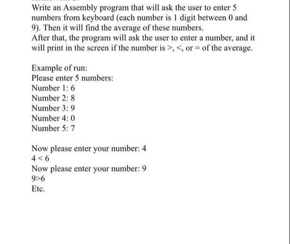 Solved Write an Assembly program that will ask the user to | Chegg.com