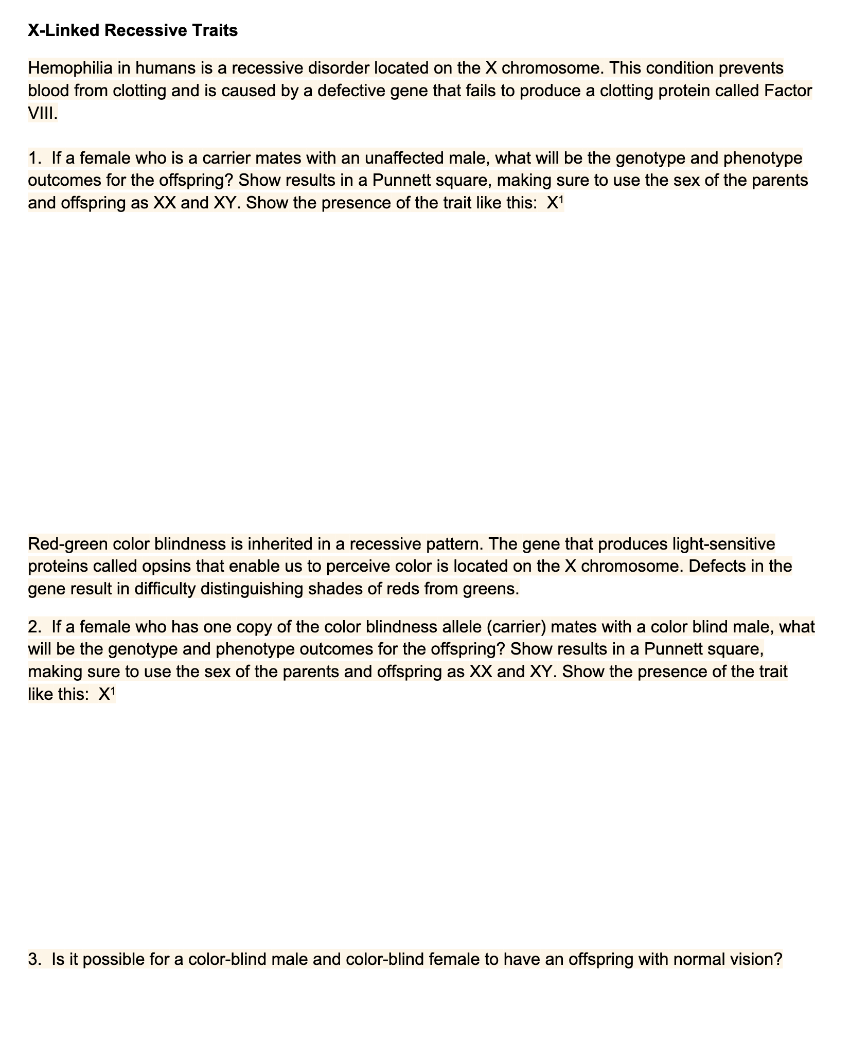 X-Linked Recessive Traits Hemophilia in humans is a | Chegg.com