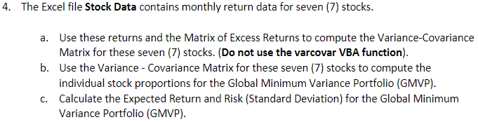 4. The Excel file Stock Data contains monthly return | Chegg.com