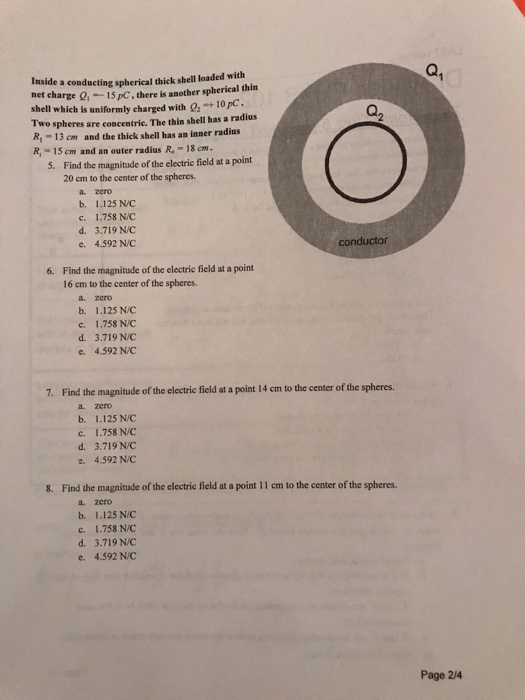 Solved Q1 Inside a conducting spherical thick shell loaded | Chegg.com