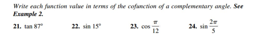 Solved Write each function value in terms of the cofunction | Chegg.com