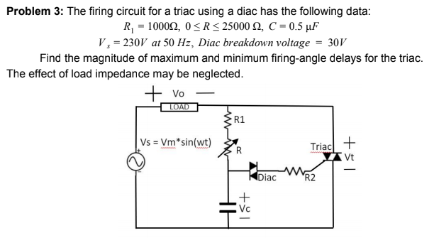 Solved Problem 3: The firing circuit for a triac using a | Chegg.com