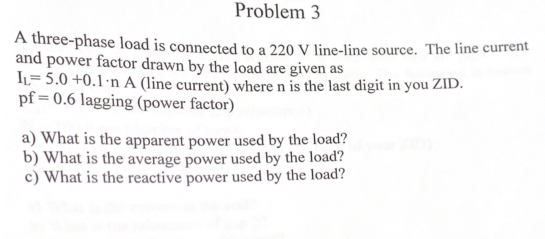 Solved A three-phase load is connected to a 220 V line-line | Chegg.com