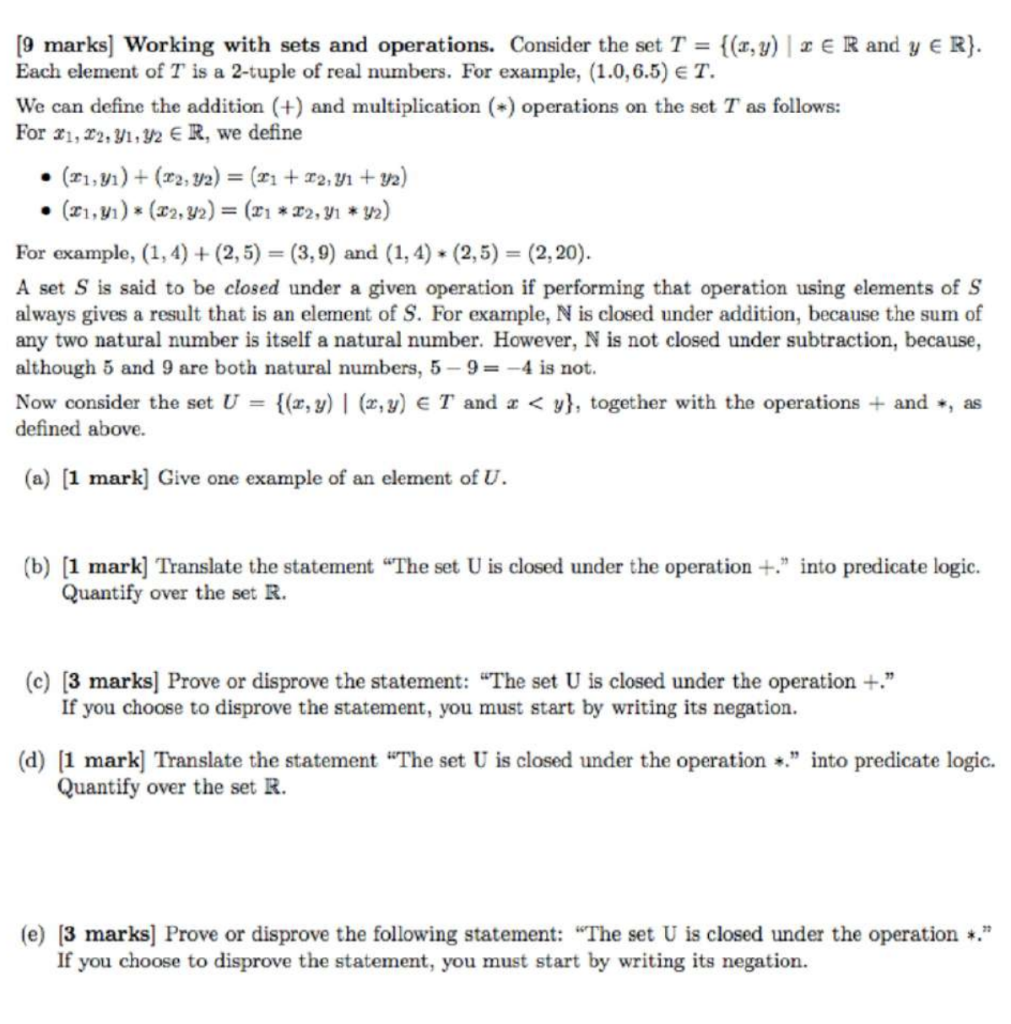 Solved [9 marks) Working with sets and operations. Consider | Chegg.com