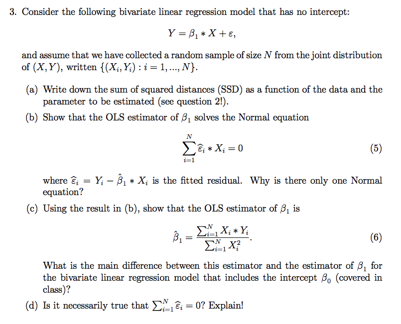 Solved 3. Consider the following bivariate linear regression | Chegg.com