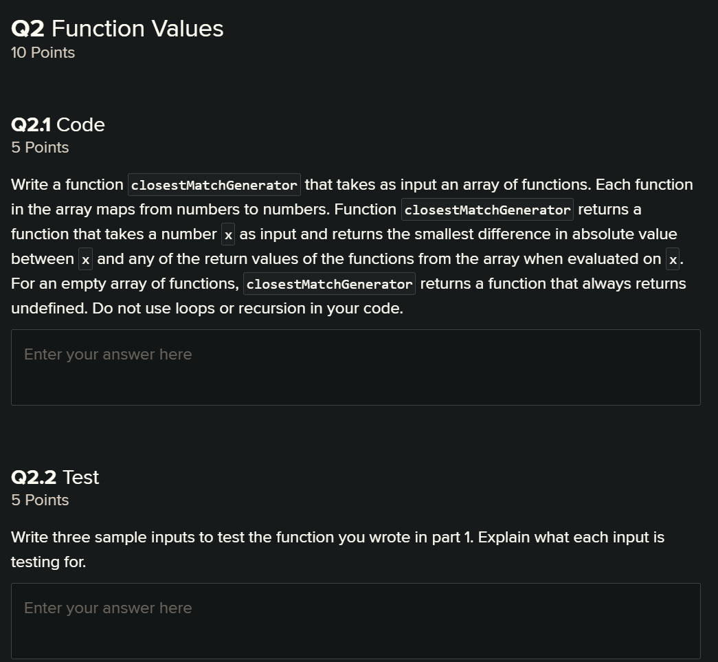Q2 Function Values 10 Points Q2.1 Code 5 Points Write | Chegg.com