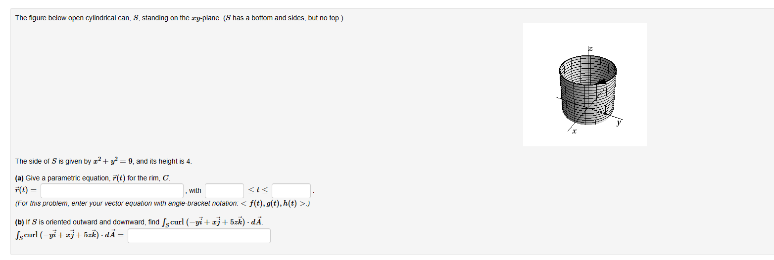 Solved The figure below open cylindrical can, S, standing on | Chegg.com