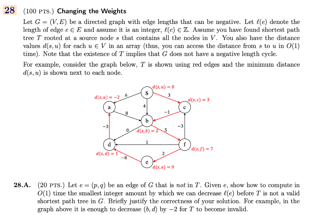 28 (100 PTS.) Changing the Weights Let G = (V, E) be | Chegg.com