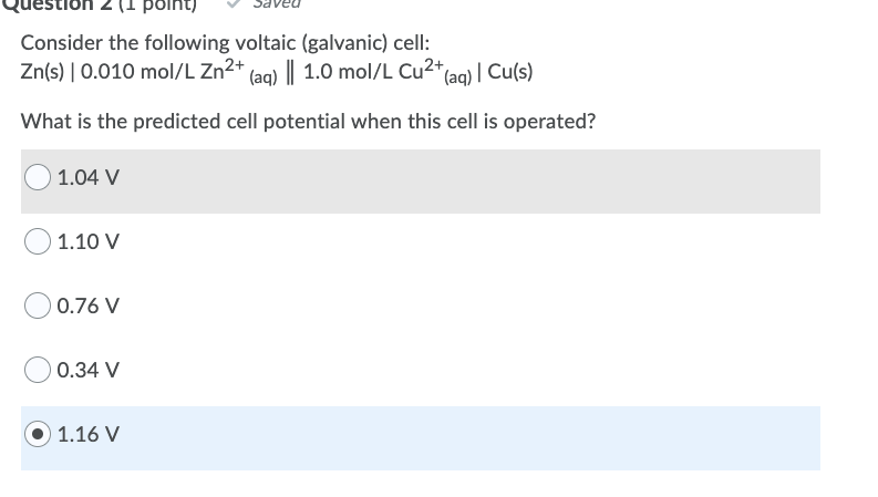 Solved point) Consider the following voltaic (galvanic) | Chegg.com