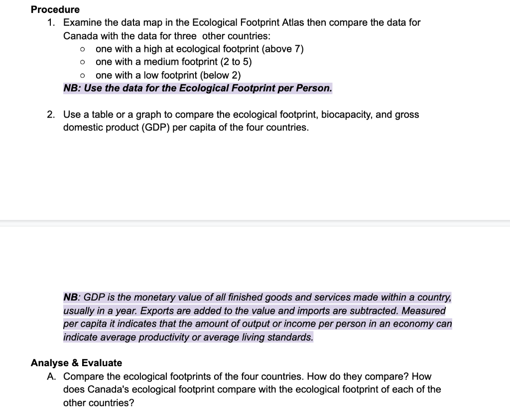 Procedure 1. Examine the data map in the Ecological | Chegg.com